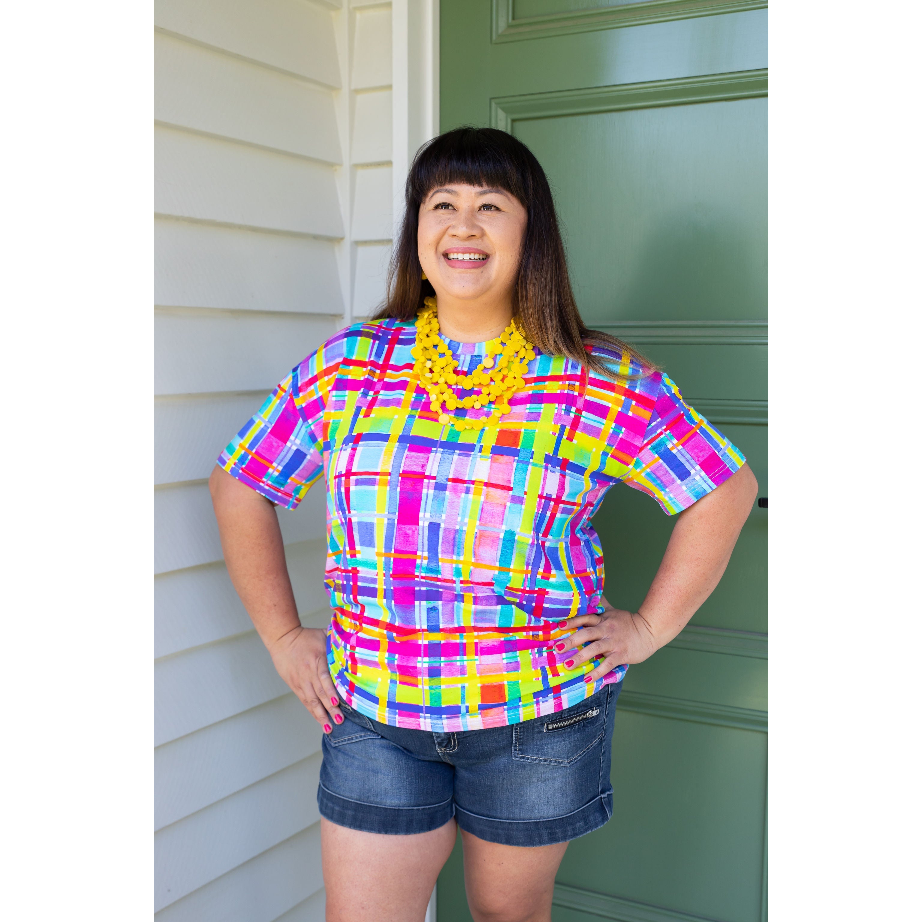 Rainbow Gingham (Navy) Over Easy Tee – Lordy Dordie Art